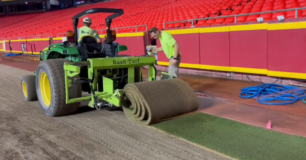 Kansas City Chiefs grounds crew installing new grass at Arrowhead Stadium