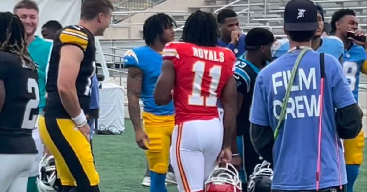 Jalen Royals radiates in new Kansas City Chiefs gear at the 2025 NFLPA ...