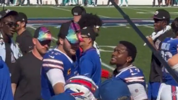 Bills: Stefon Diggs' sideline interaction with Josh Allen goes viral ...