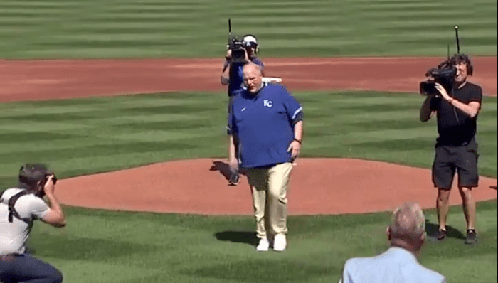 Kansas City Chiefs head coach Andy Reid throws ceremonial first pitch ...