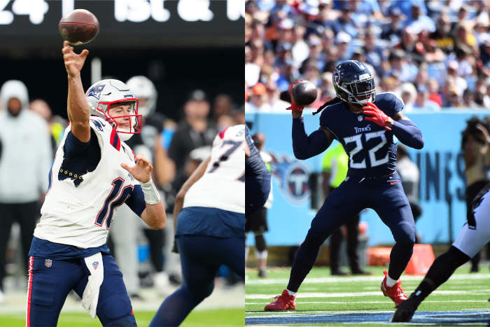 Patriots' Mac Jones looking up at Derrick Henry in key passing stat