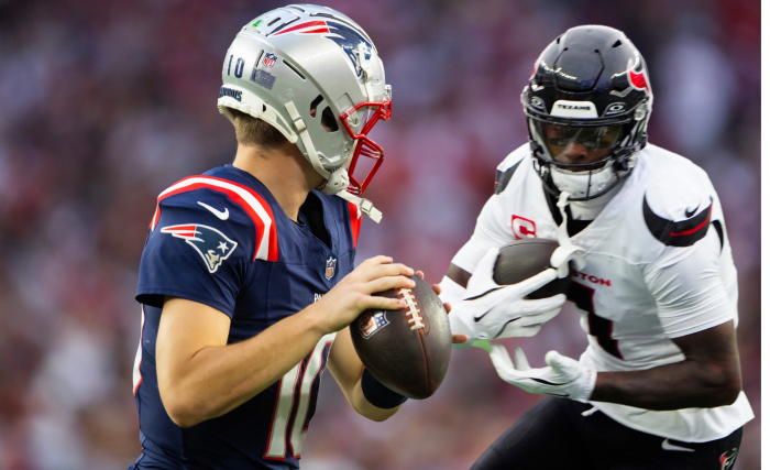 Stefon Diggs shares thoughts on playing with Drake Maye for the Patriots and weighs in on the QB ...