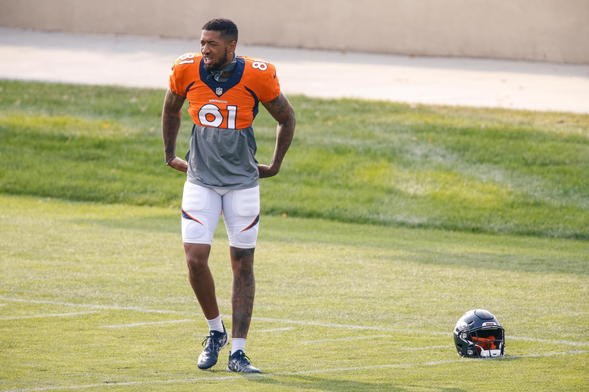 Broncos WR Tim Patrick has scary moment in training camp, again