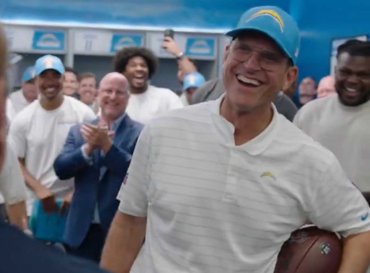 Chargers reveal priceless locker room reaction from Jim Harbaugh's ...