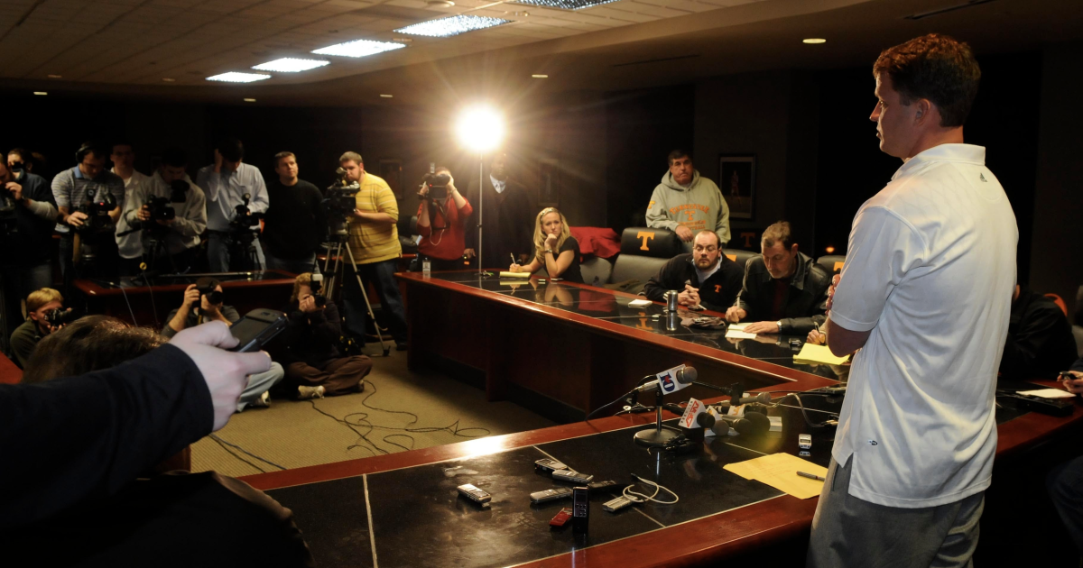 Lane Kiffin sent a one word tweet about leaving Tennessee 14 years ago ...