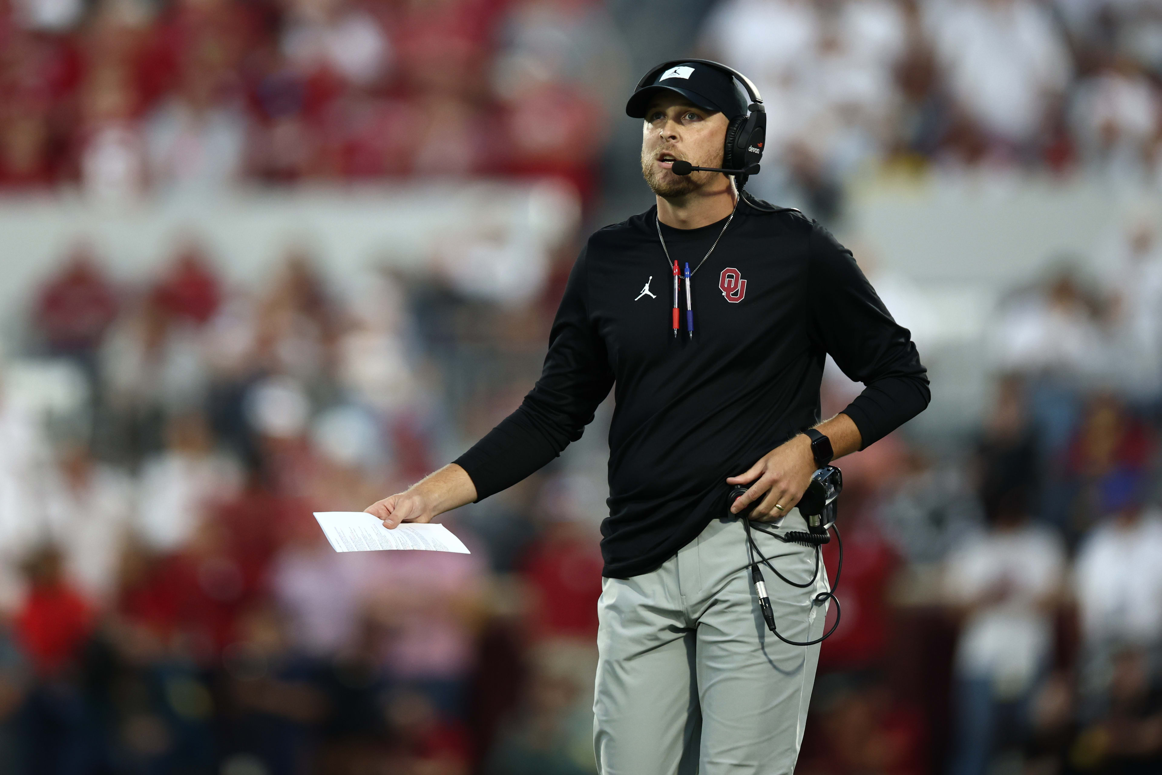 Oklahoma Sooners OC Ben Arbuckle gives a little satire while taking ...